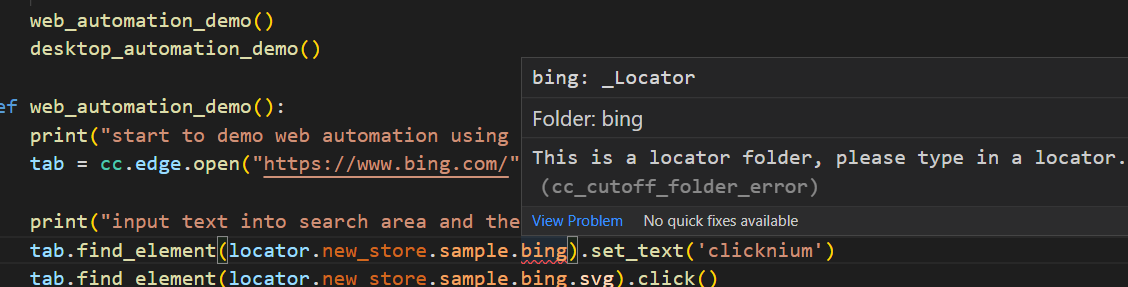 Code Intellisense Clicknium
