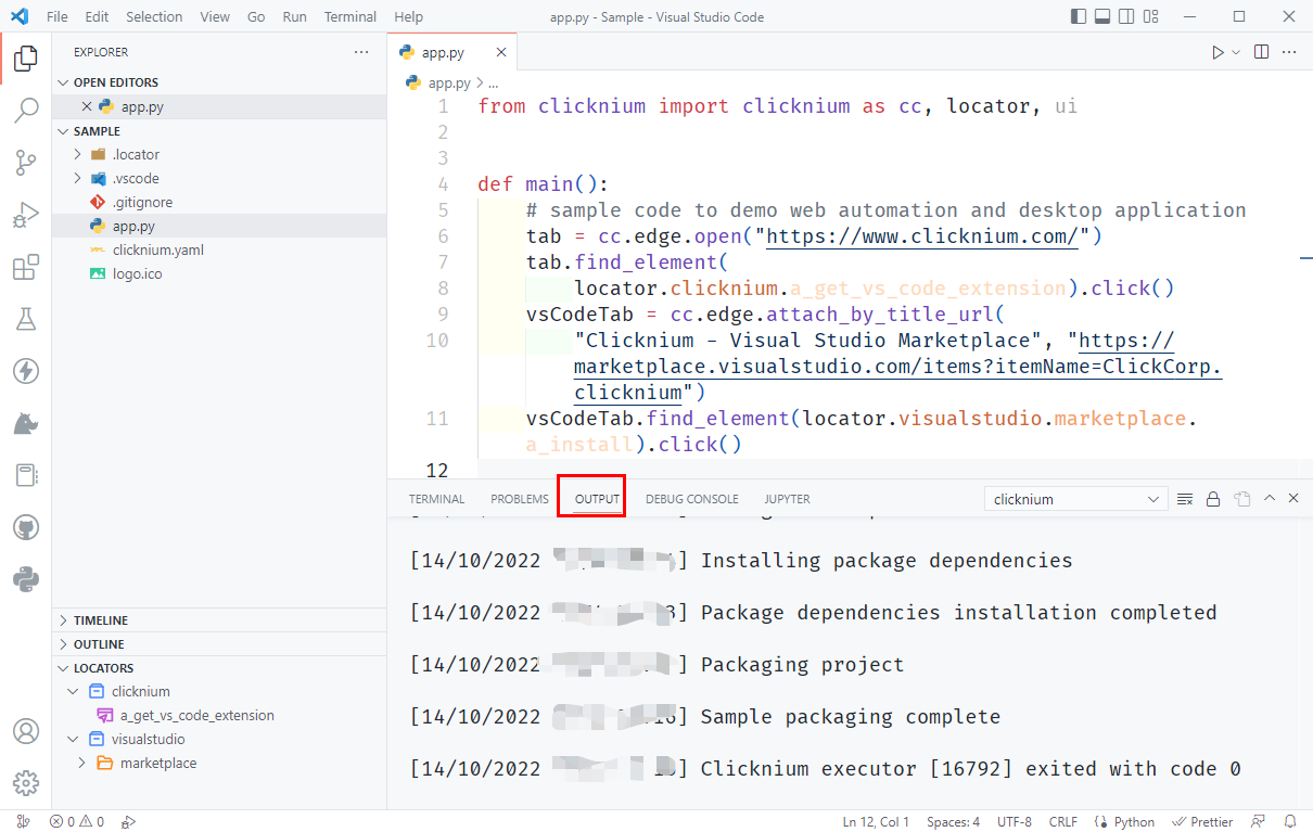Using Clicknium Project Packaging Clicknium